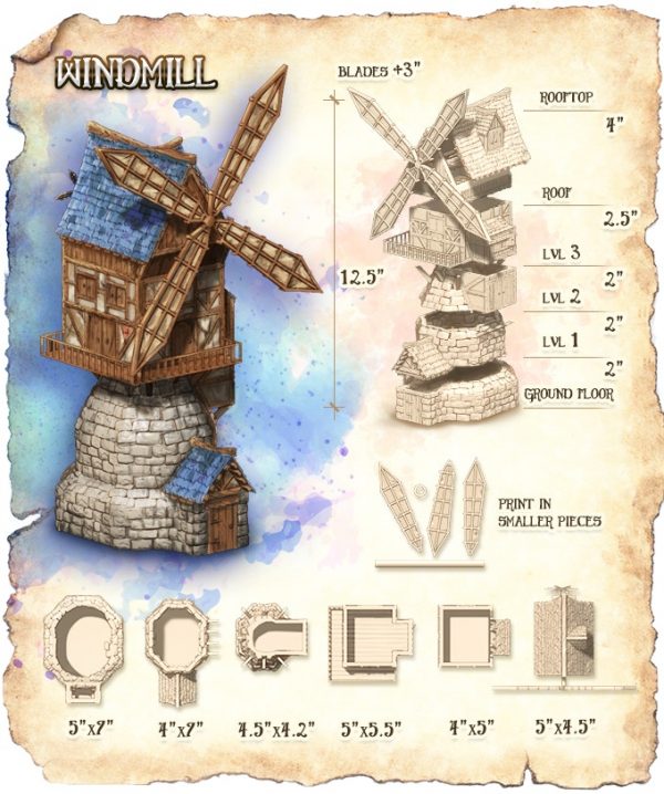 Windmill 28mm scale building for medieval and fantasy village