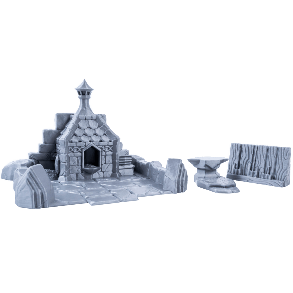 Dwarven Forge Set | Anvil, Weapons Rack | 28/32mm Terrain